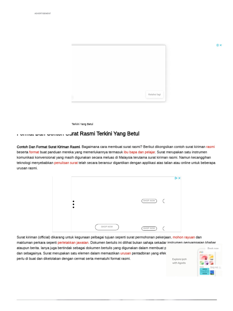 Surat Rasmi Contoh Dan Format Penulisan Yang Betul | PDF