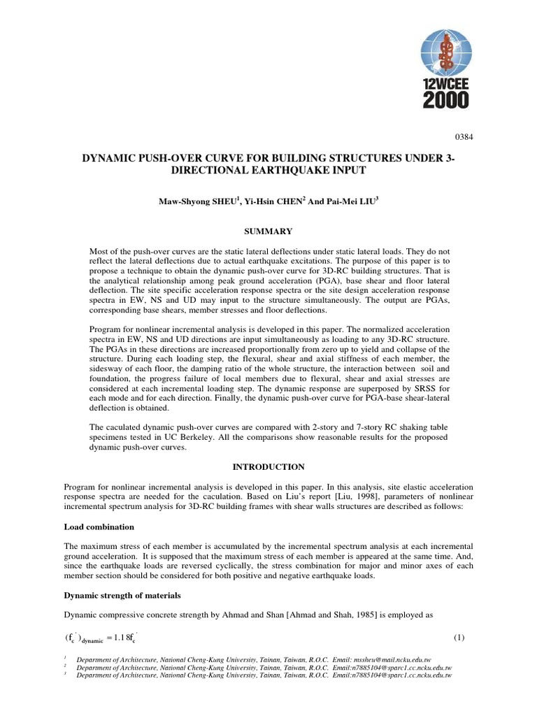 Dynamic Push-Over Curve For Building Structures Under 3-Directional ...