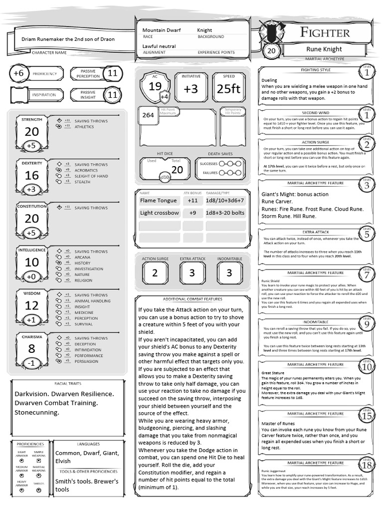 Dwarf Fighter Stat Sheet | PDF
