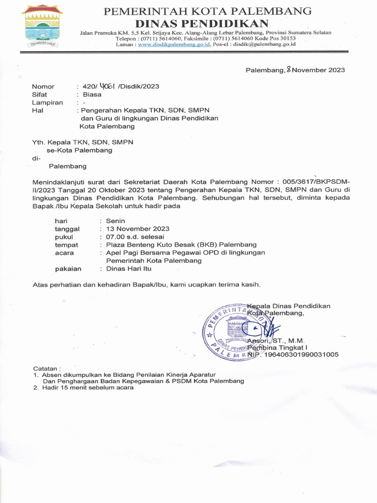 Undangan Apel BKB Bulan Nov | PDF