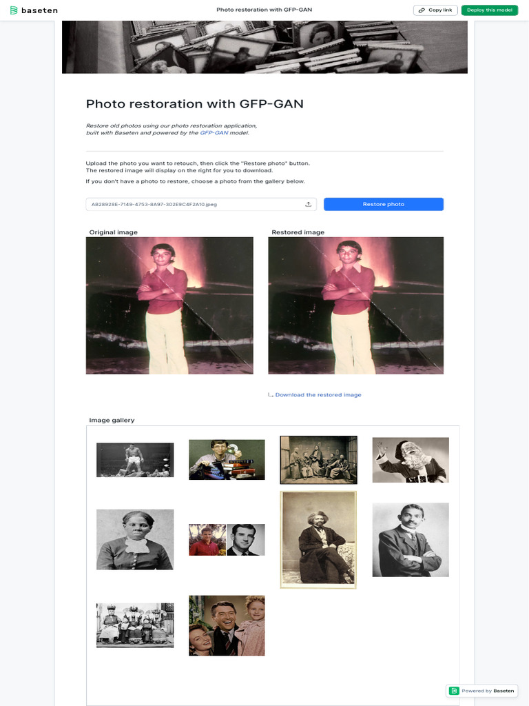 Photo Restoration With GFP-GAN Deploy Your Models On Baseten | PDF Photo Restoration With GFP-GAN Deploy Your Models On Baseten | PDF
