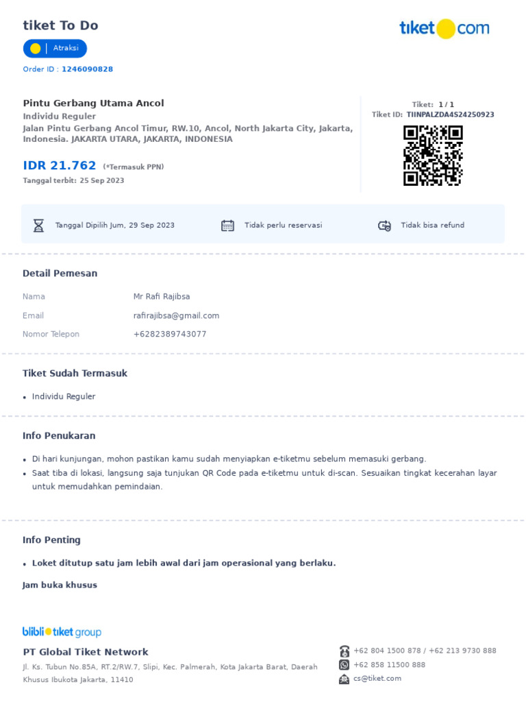 E - Ticket - Gate Ancol | PDF