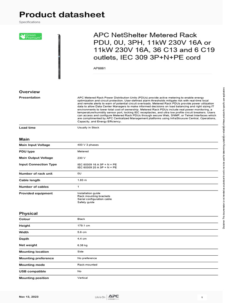 NetShelter Metered Rack PDUs - AP8881 | PDF | Electrical Engineering | Computer Engineering