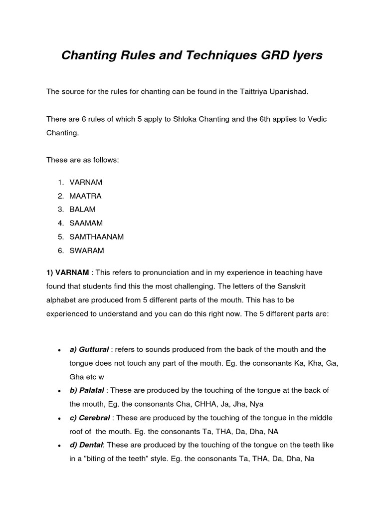 Chanting Rules and Techniques | PDF | Guru | Vedas