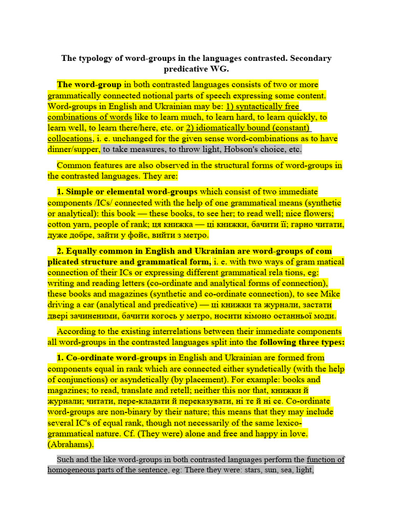 Word-Group Typology in English and Ukrainian | PDF | Phrase ...