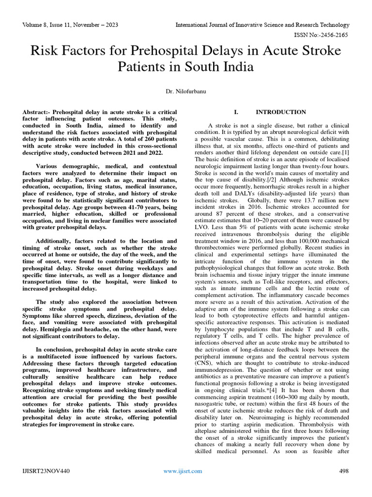 Acute Stroke Prehospital Delay Factors | PDF | Stroke | Immune System