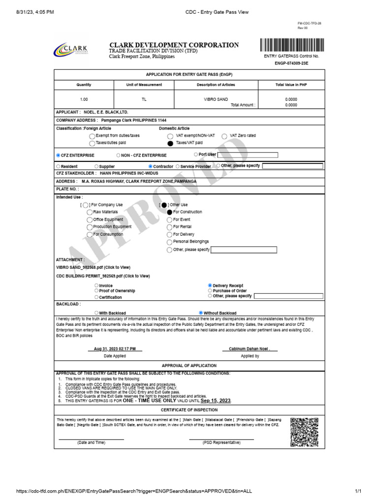 CDC Entry Gate Pass Vibro Sand | PDF | Value Added Tax | Taxes