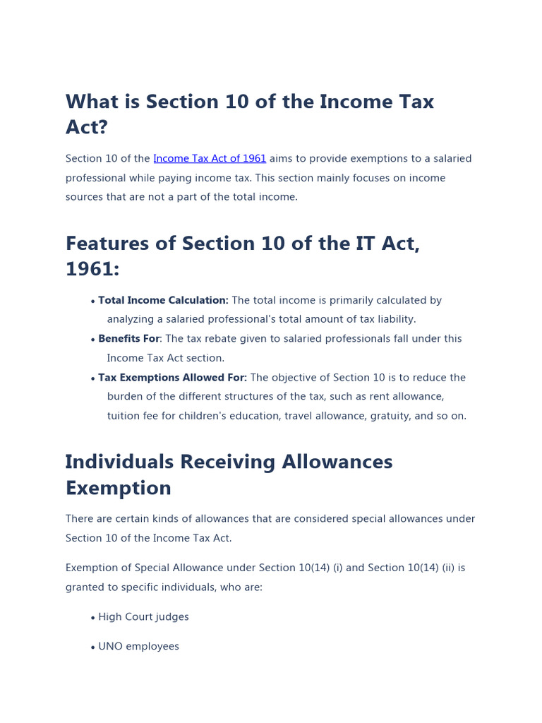 Overview of Section 10 Income Tax Exemptions | PDF | Loans | Employee ...