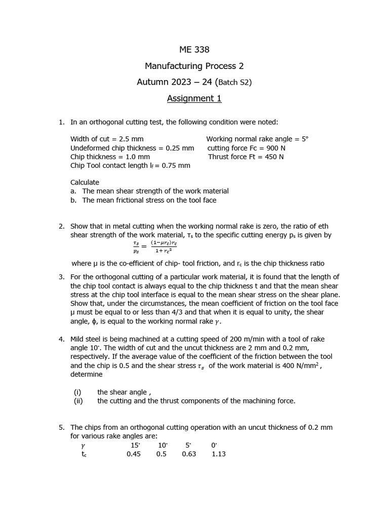 Assignment 1 | PDF | Machining | Strength Of Materials