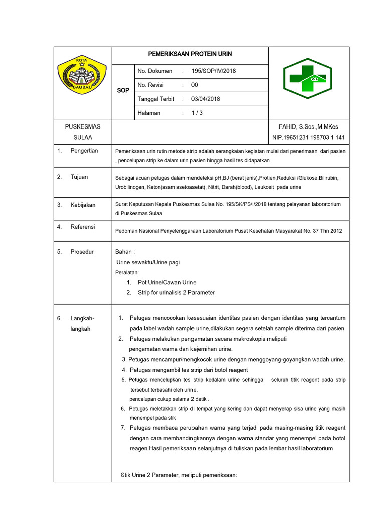SOP pemeriksaan PROTEIN | PDF