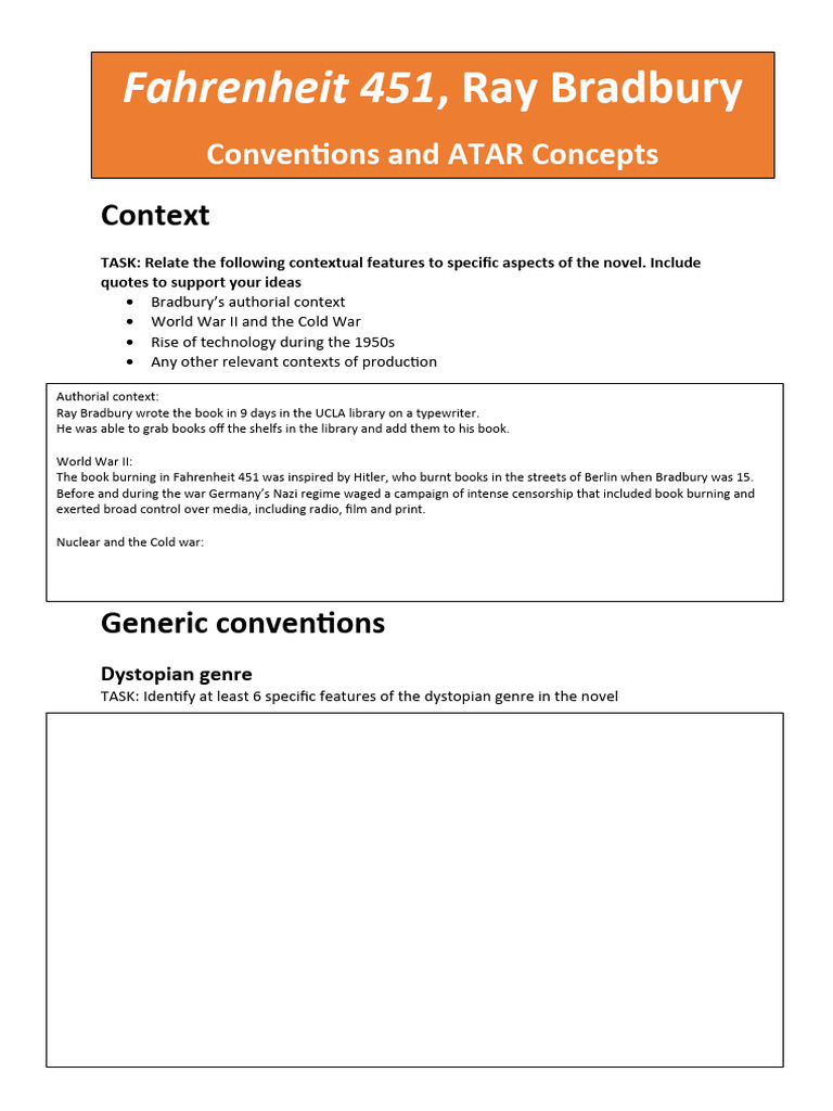 Fahrenheit 451-Conventions and ATAR Concepts W-S | Download Free PDF ...