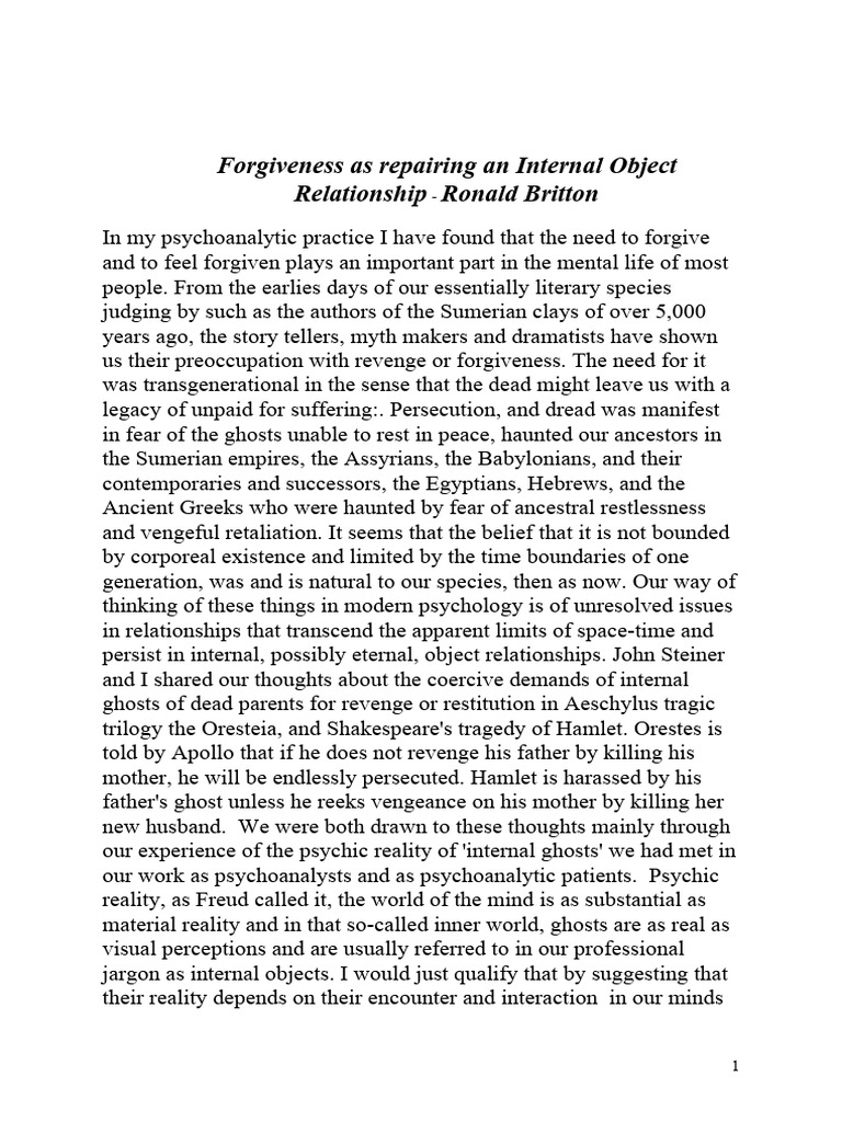 Forgiveness As Repairing An Internal Object Relationship - Ronald ...