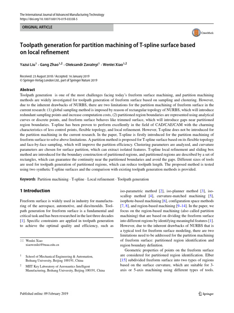 Toolpath Generation For Partition Machining of T-Spline Surface Based On Local Refinement | PDF ...