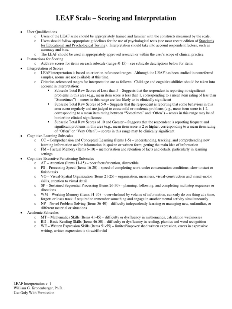 LEAF Scale Scoring | PDF | Psychological Testing | Psychology