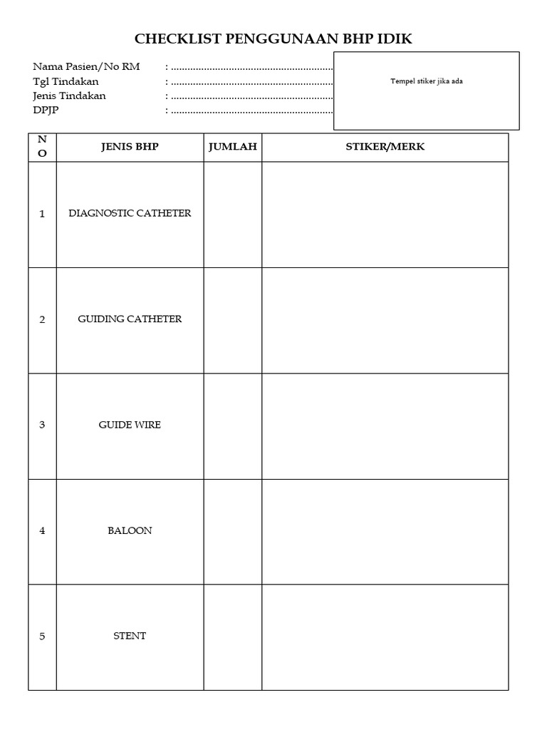 Checklist Penggunaan BHP Idik-1 | PDF | Medical Equipment | Clinical ...