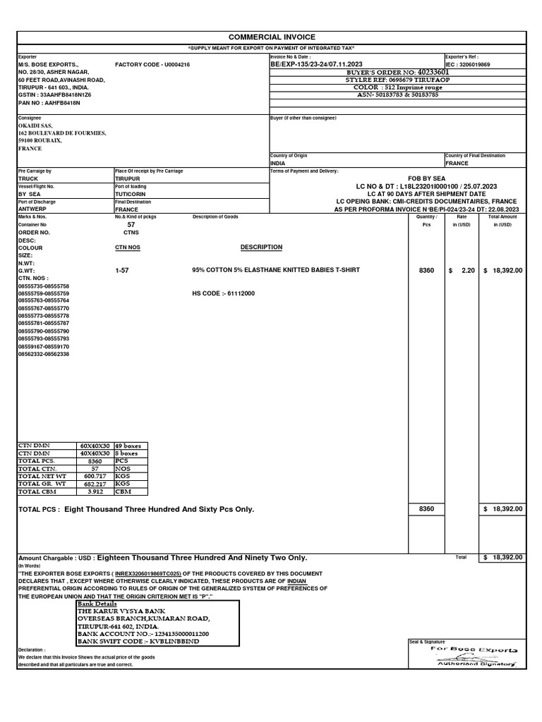 Commercial Invoice: "Supply Meant For Export On Payment of Integrated ...