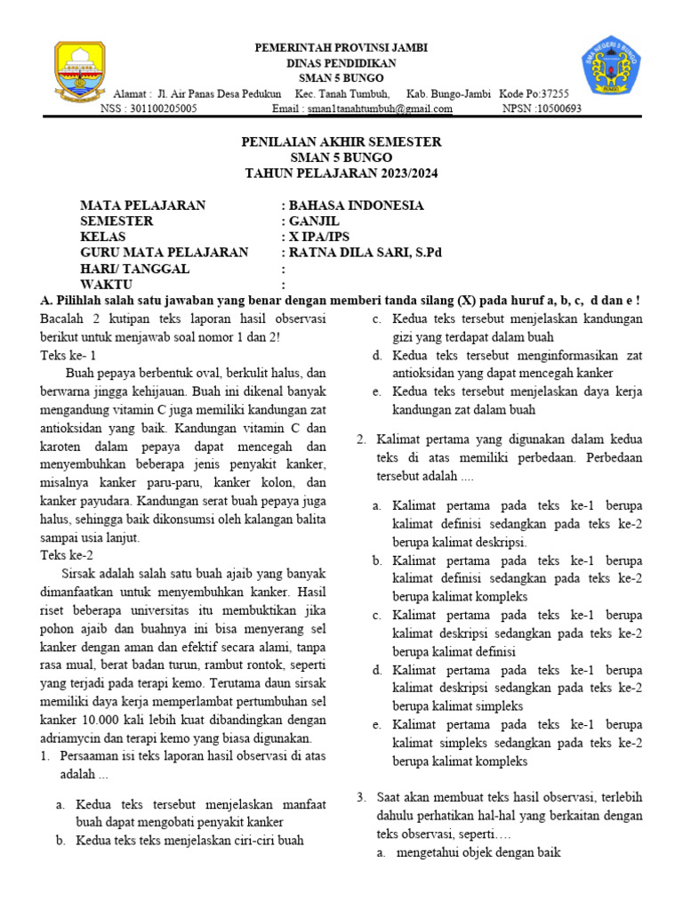 Soal Bhsa X - 1 | PDF