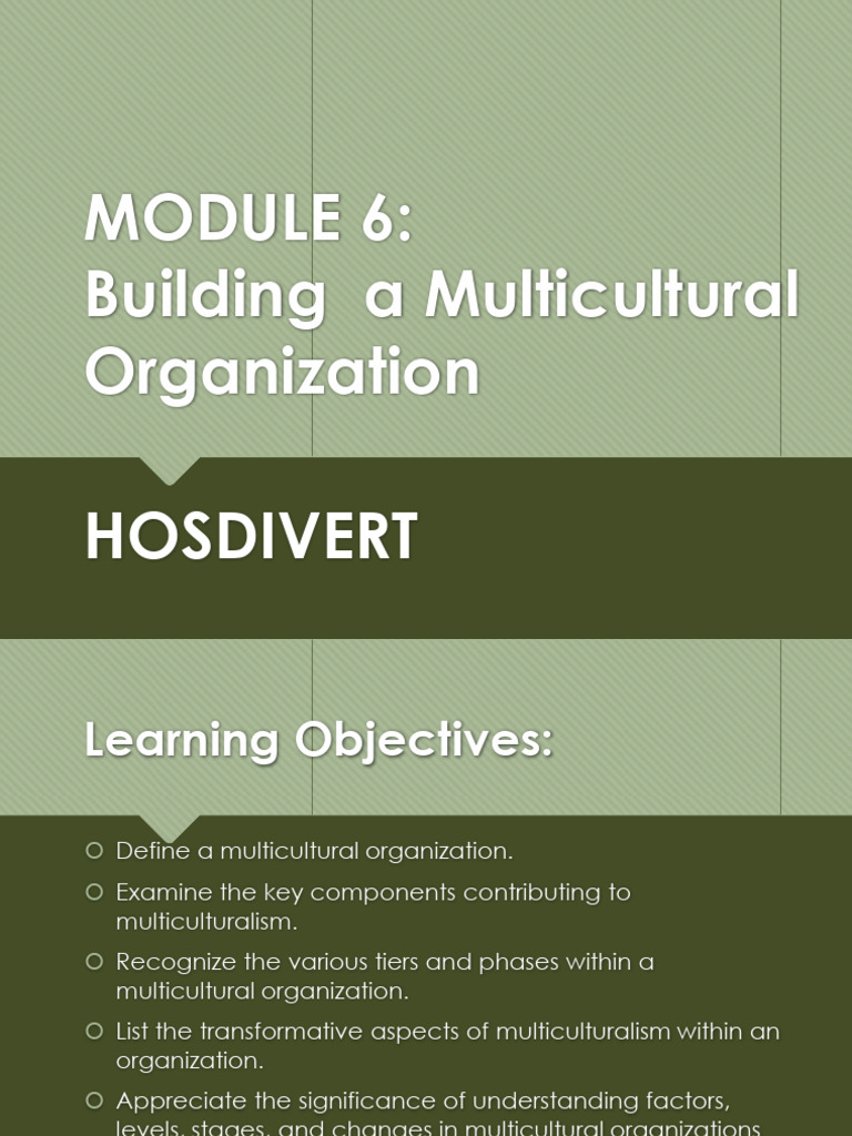 HOSDIVERTMODULE6 MulticulturalOrganization | PDF | Multiculturalism | Diversity (Business)