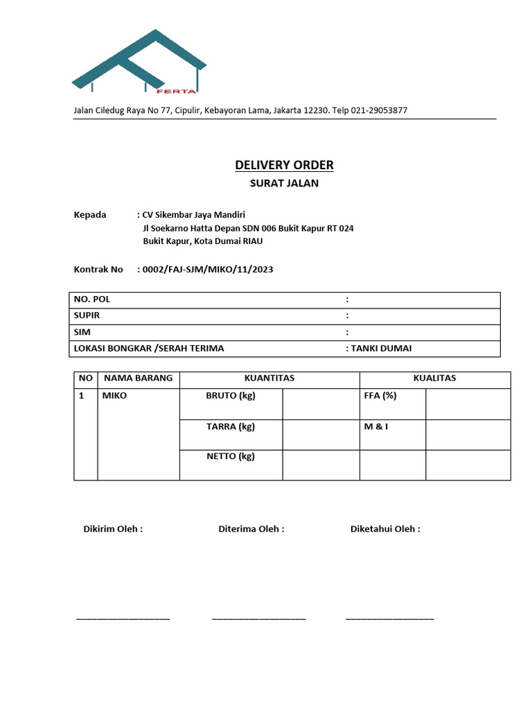 Surat Jalan Miko Ke CV SJM No 2 | PDF