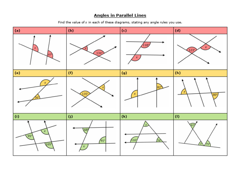 Angles in Parallel Lines Practice Grid | PDF