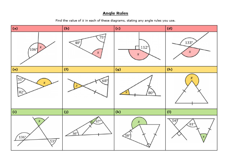 Angle Rules Practice Grid | PDF