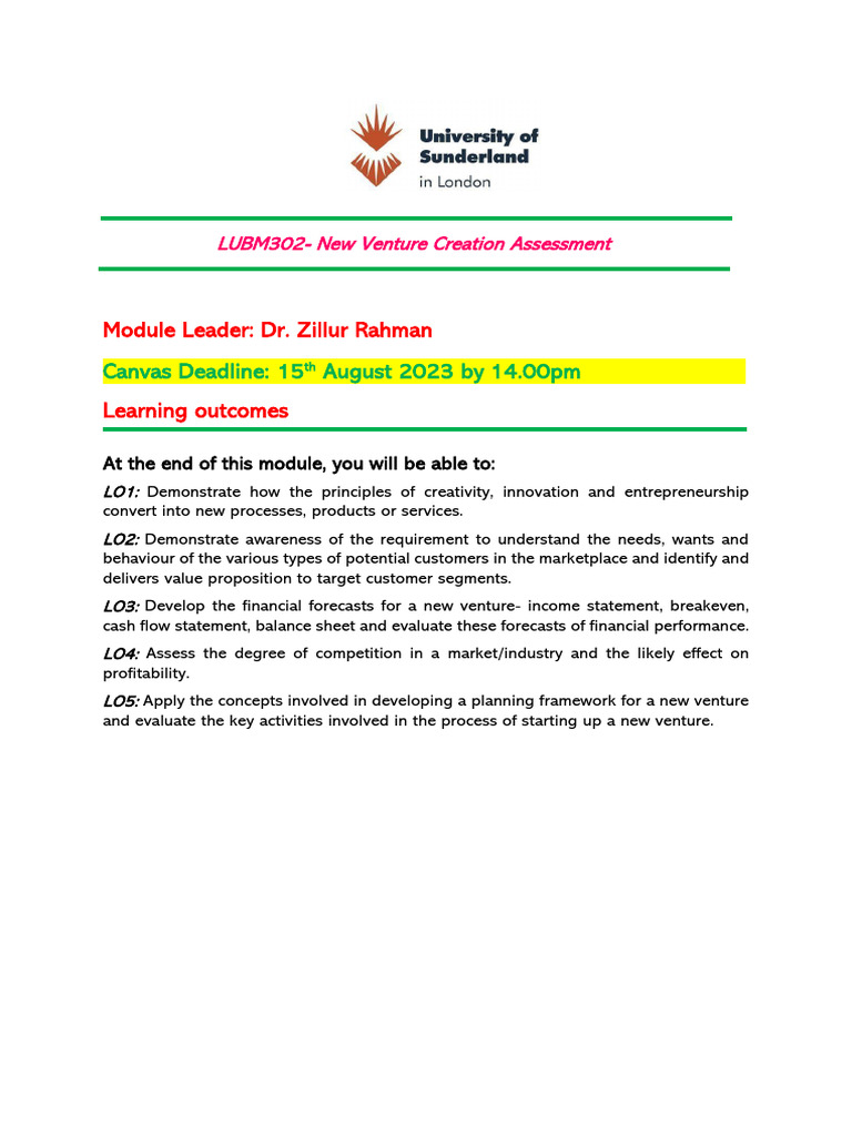 LUBM302 ++New+Venture+Creation+ (2022 3+ +london ++LL9 ++TRM1) +JUNE ...