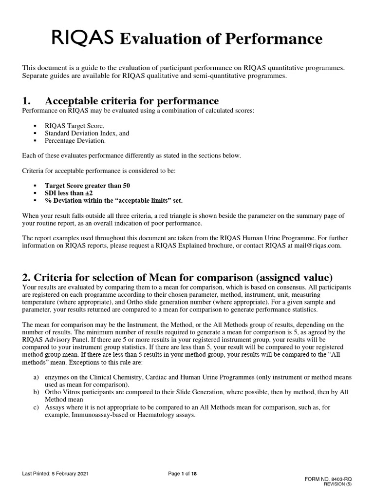 RIQAS Performance | PDF | Standard Deviation | Mean