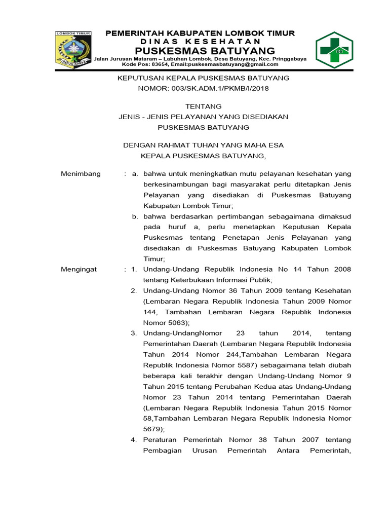 sk jenis jenis pelayanan (6) | PDF