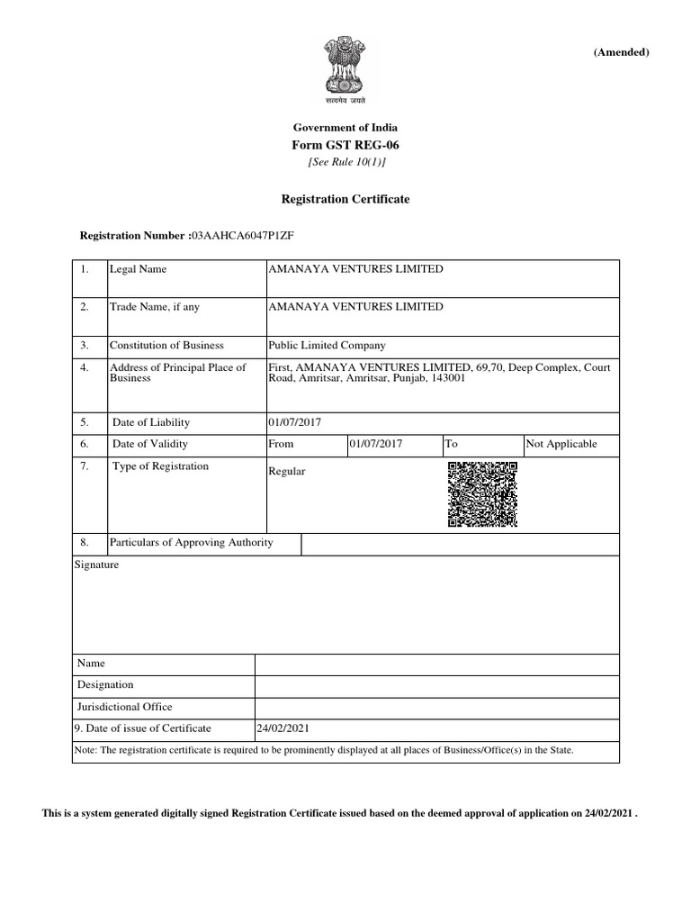 Form GST REG-06: (Amended) | PDF | Punjab | Justice