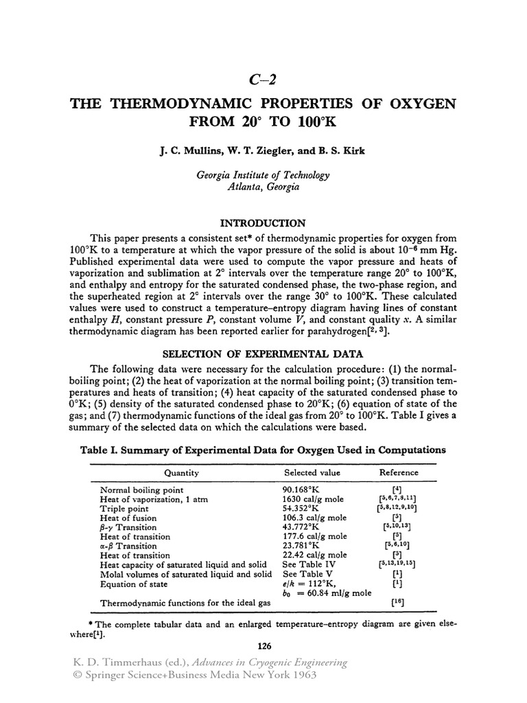 Thermodynamic Properties of Oxygen From 20-100K | PDF | Heat Capacity ...