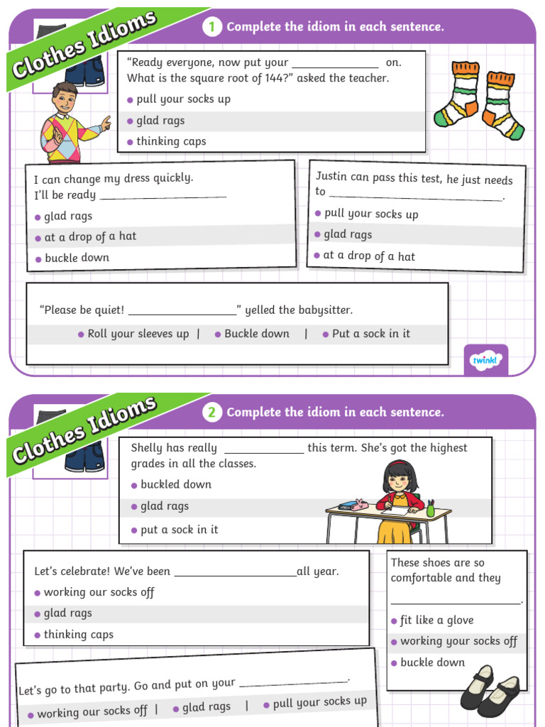 Clothes Idioms Activity Pack | PDF | Clothing | Fashion