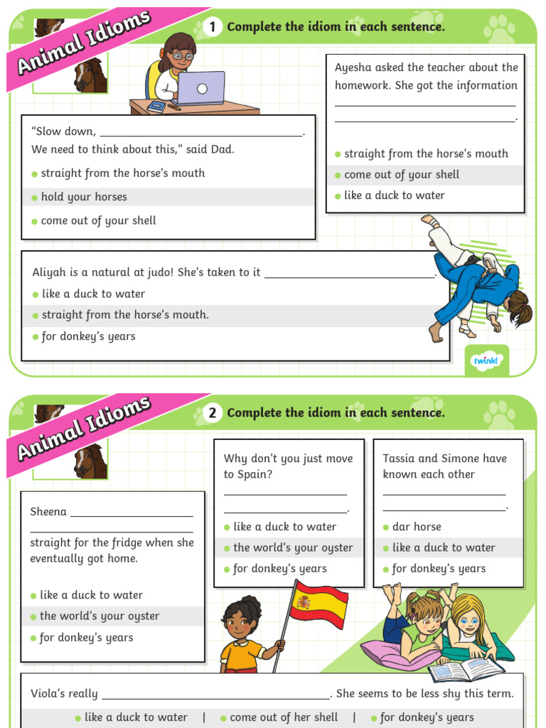 KS1 Complete The Idioms Pack - Animal Idioms 2 | PDF