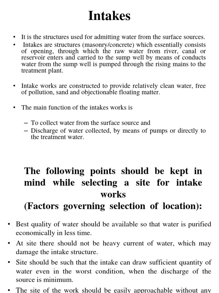Intake Structures | PDF | Water | Dam