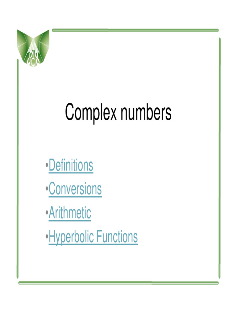 Complex - Numbers Cheat Sheet | PDF | Complex Number | Arithmetic