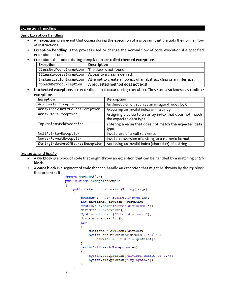 Exception Handling | Download Free PDF | Computer Program | Programming Exception Handling | Download Free PDF | Computer Program | Programming
