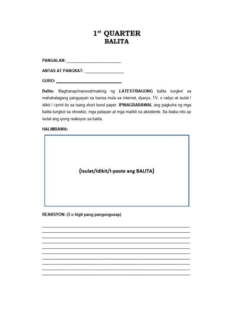 AP 10 - Quarter 1-BALITA | PDF