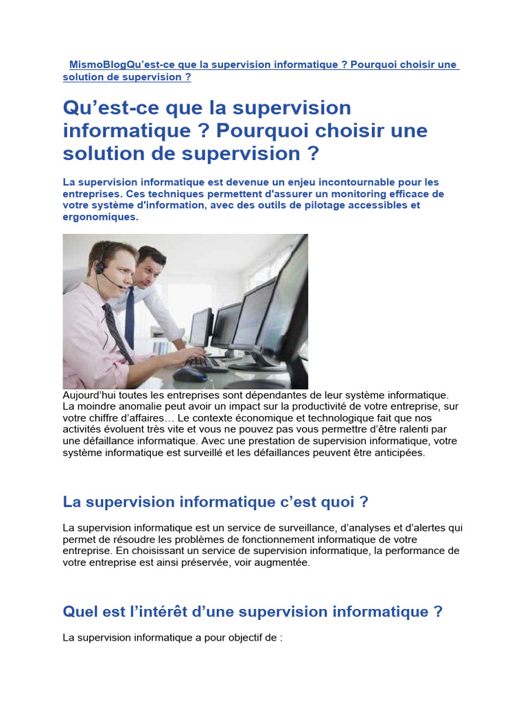 Supervision informatique : enjeux et choix | PDF | Informatique ...