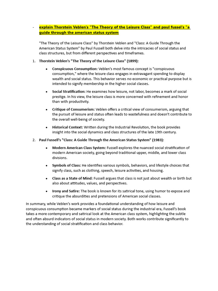 Gpt-Race and Class | PDF | The Theory Of The Leisure Class | Thorstein ...