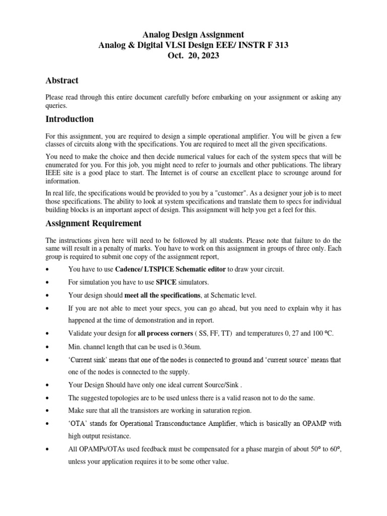 Analog Design for VLSI Students | PDF | Operational Amplifier | Amplifier