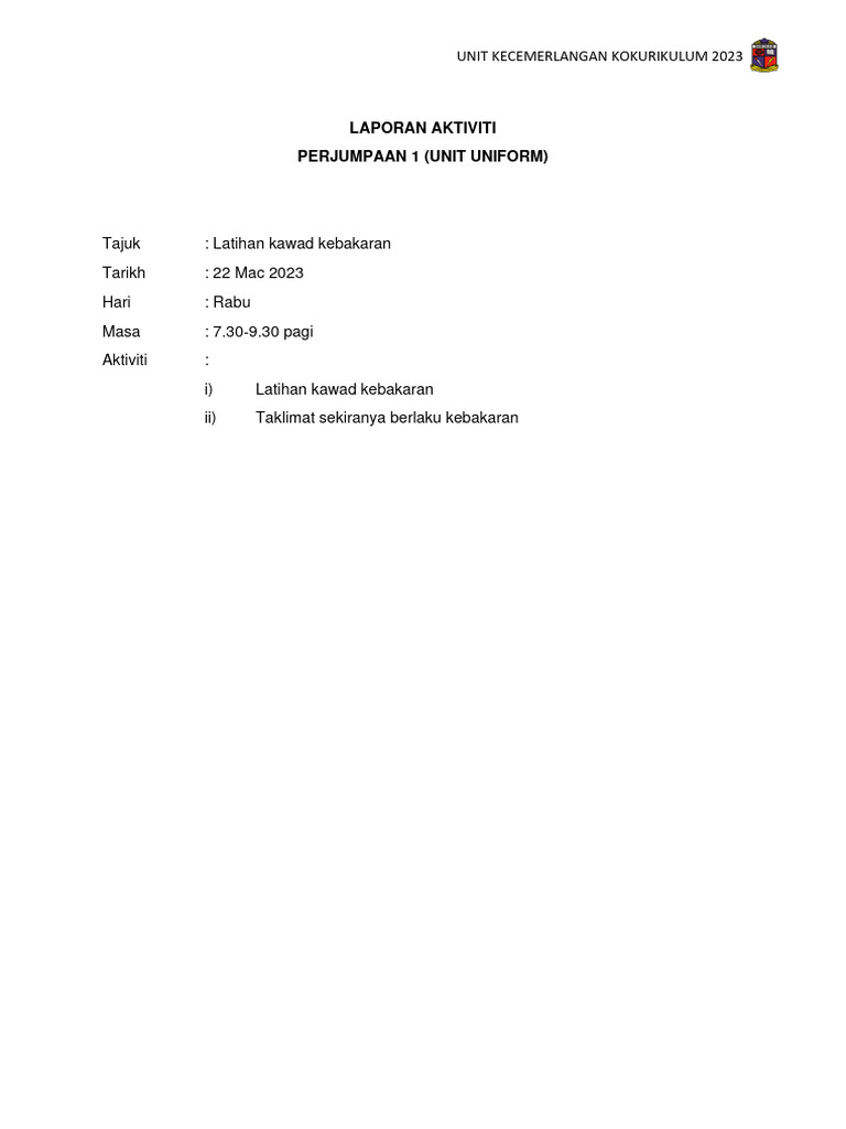 LAPORAN BUKU LOG AKTIVITI UNIT UNIFORM 2023 | PDF