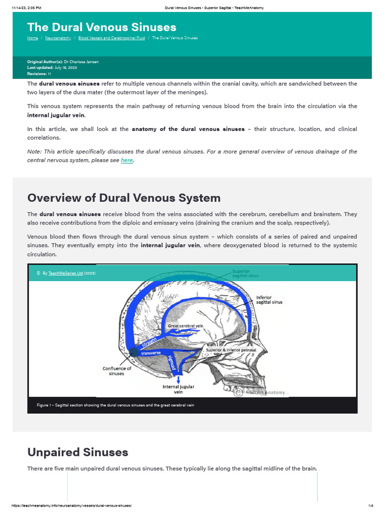 Dural Venous Sinuses Superior Sagittal Teachmeanatomy Download