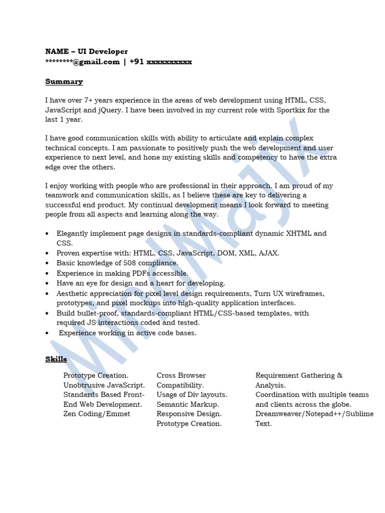 Javascript Sample Resume 2 Pdf Java Script J Query 