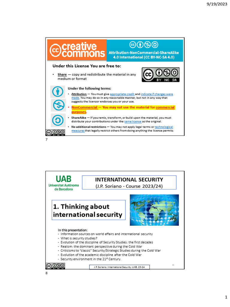 UAB Soriano IntSec Topic 1 Course 2023 24 | PDF | International ...