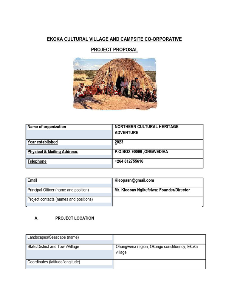 Ekoka Cultural Village Project Proposal | PDF | Namibia | Tourism