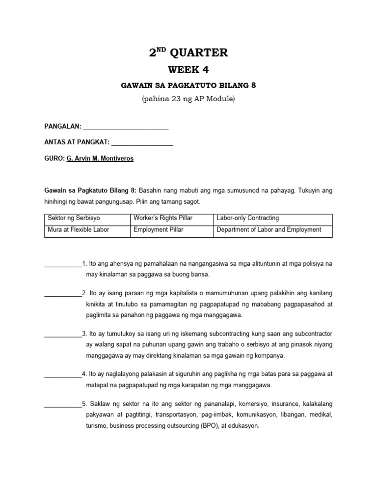 AP Quarter 2-Week 4-Gawain 8 | PDF