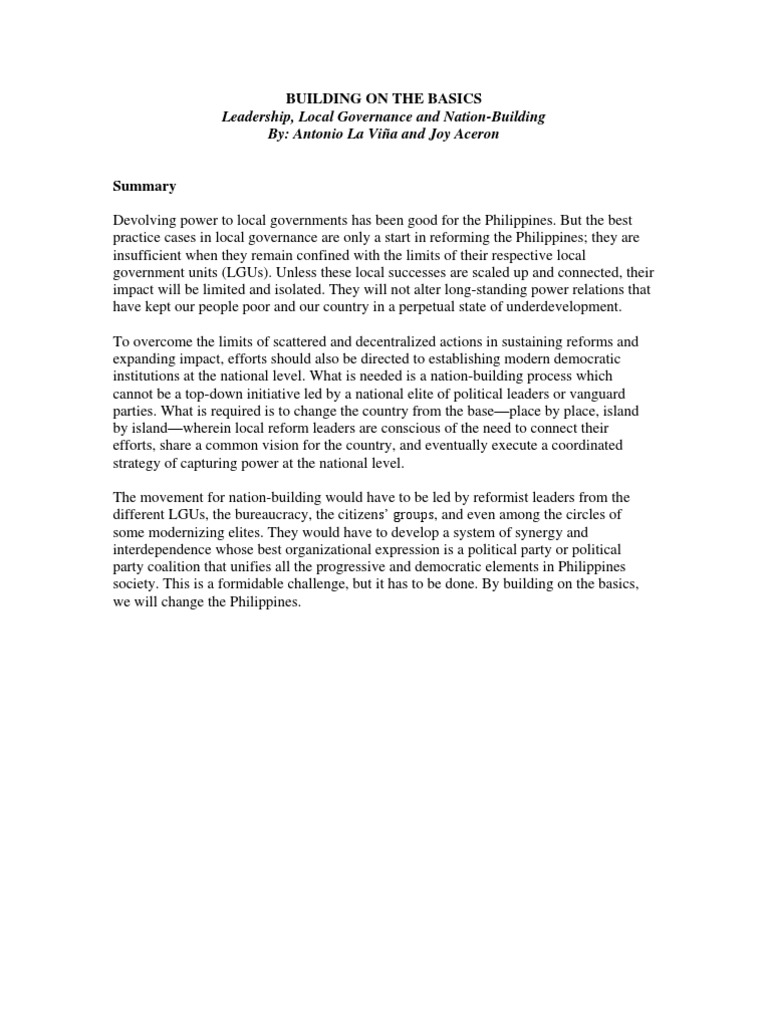 Building The Basics - Final5072009 | PDF | Governance | Democracy