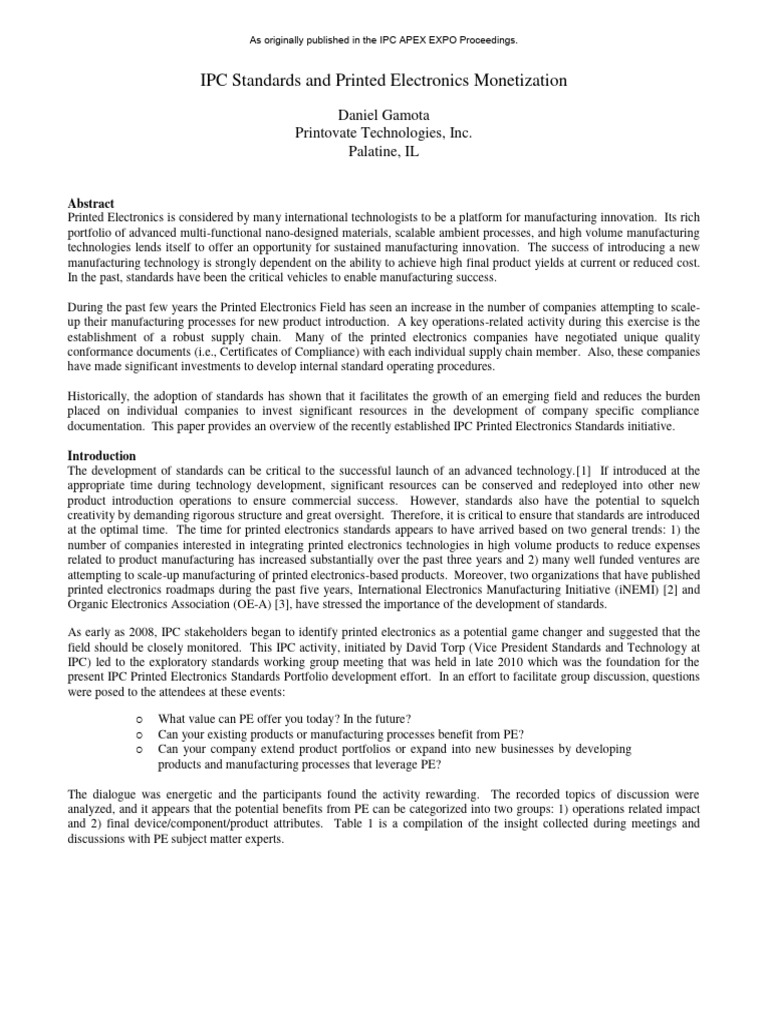 Printed Electronics Innovation Ipc | PDF | Innovation | Electronics