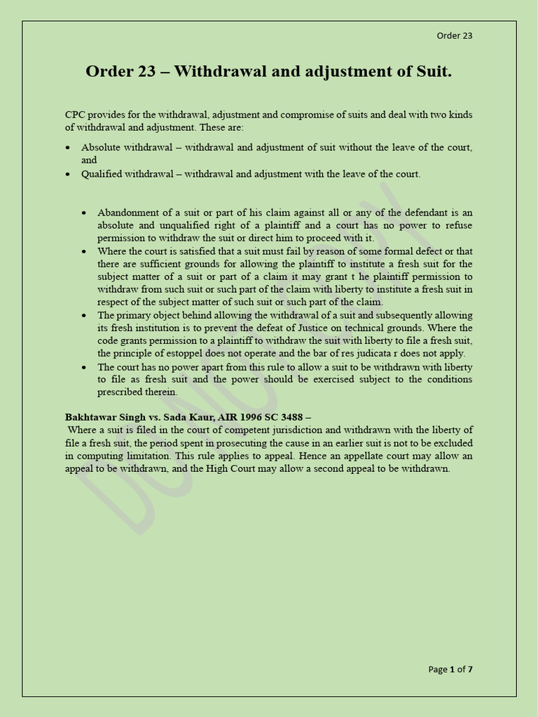 Order 23 Withdrawal and Adjustment of Suits | PDF | Lawsuit | Certiorari