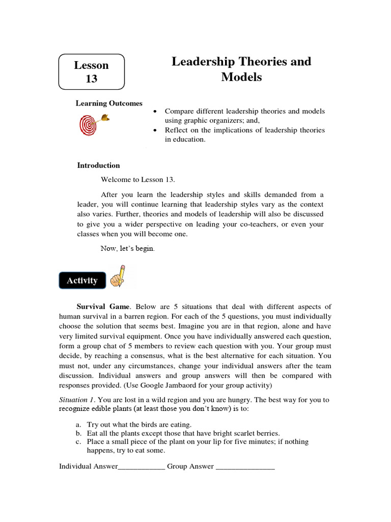Lesson 13 Leadership Theories and Models | PDF | Leadership | Cognition