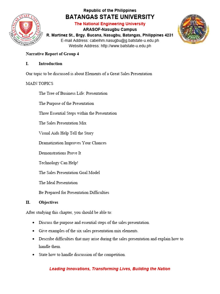 Bsba MM 3104 Group 4 Narrative Report | PDF | Sales | Marketing